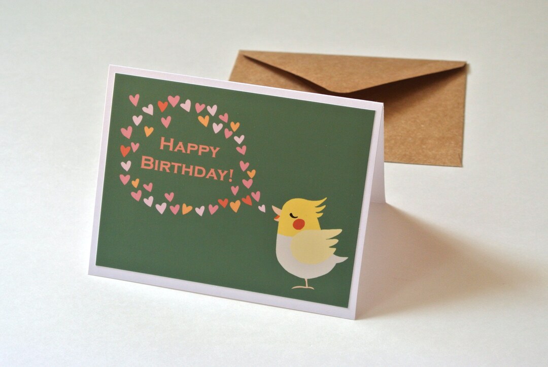 Cute Cockatiel Happy Birthday Card, Bird Lover Gift, Colorful Bird With ...