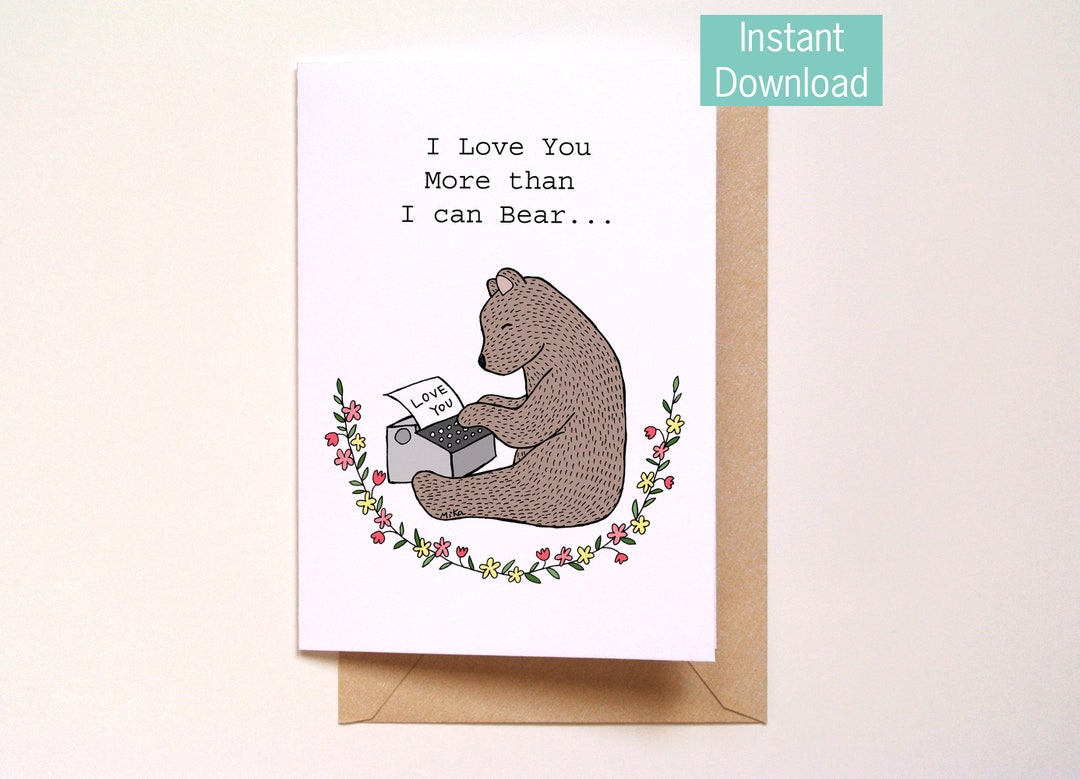 Big Bear Printable Love Card, Anniversary Gift, Birthday Card, Instant ...