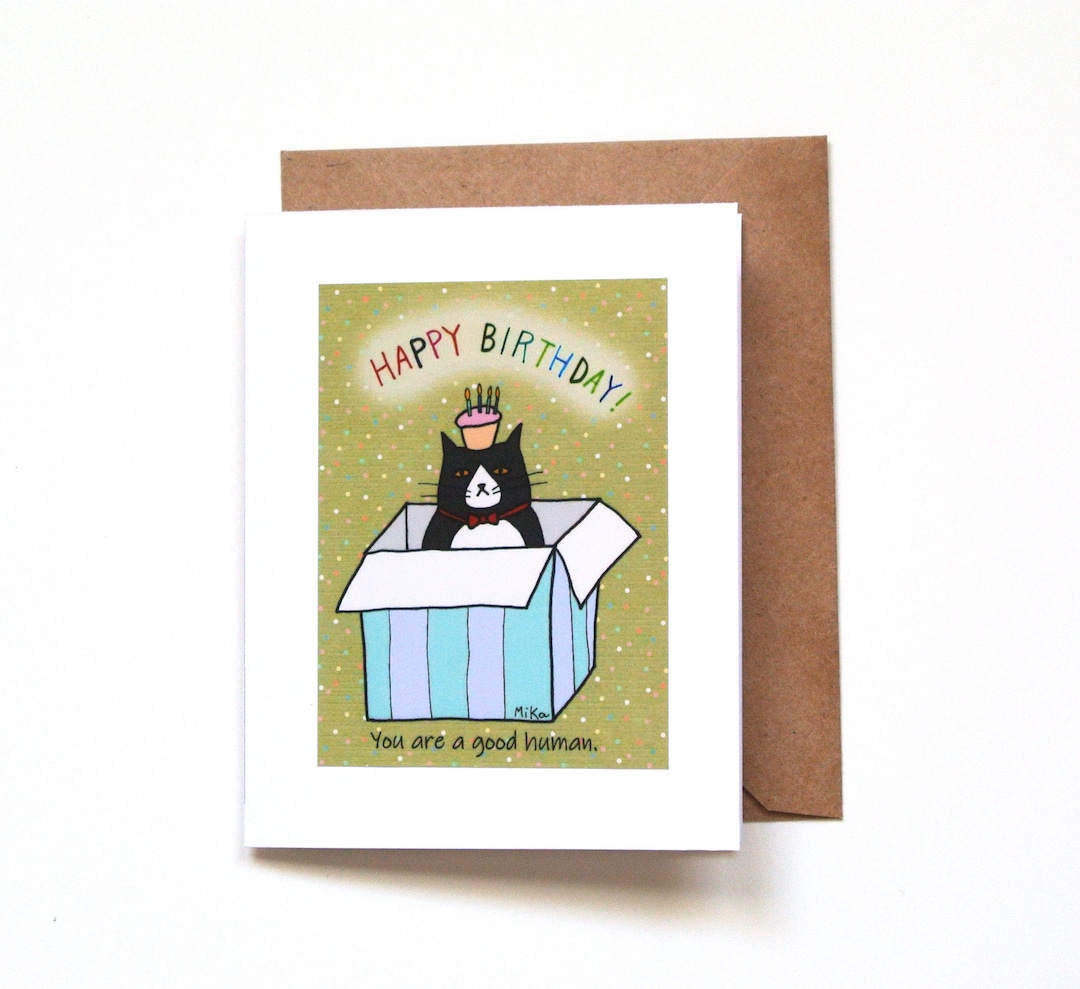 Happy Birthday Cat Card, Funny Cat in a Box Birthday Gift, Tuxedo Cat ...