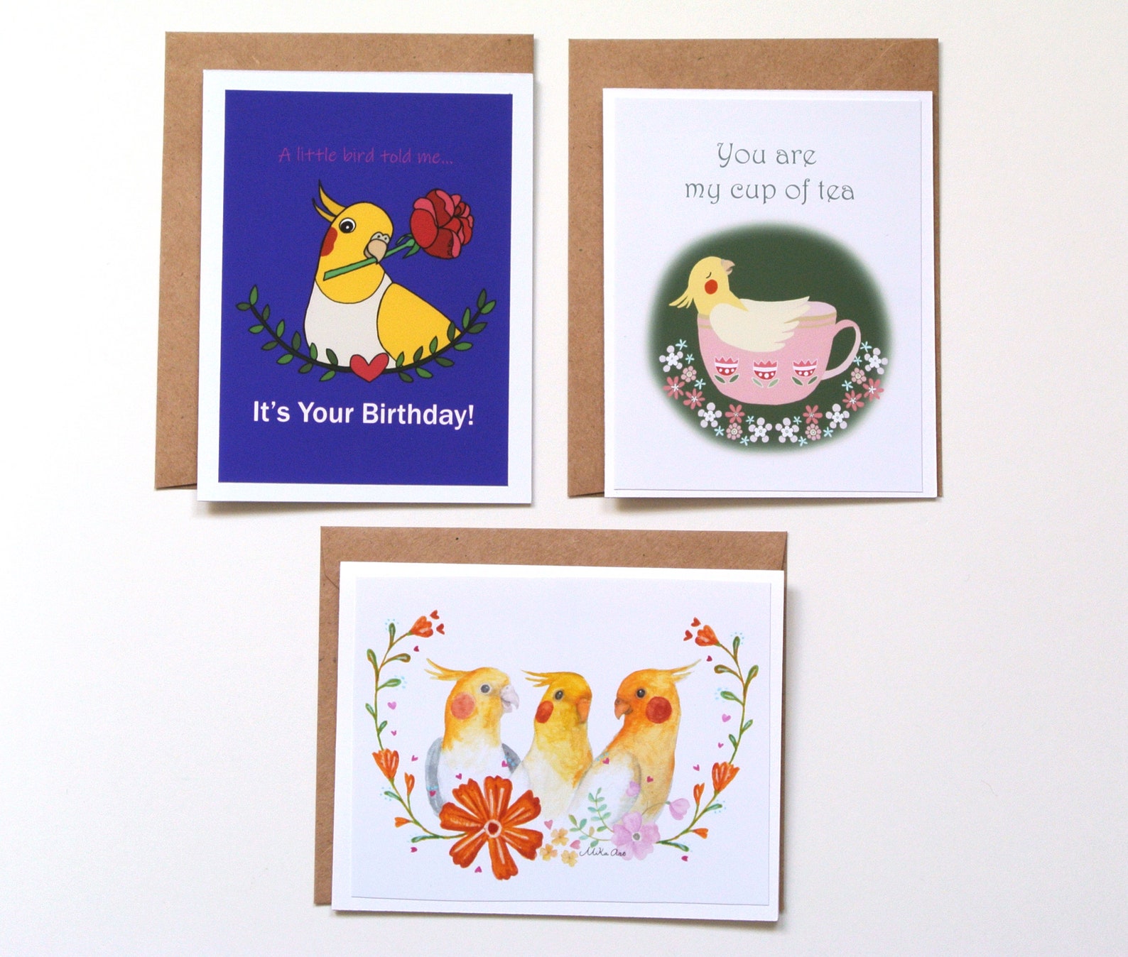 Cockatiel Card Set, Cockatiel Birthday Card, Set of 3 Bird Greeting ...