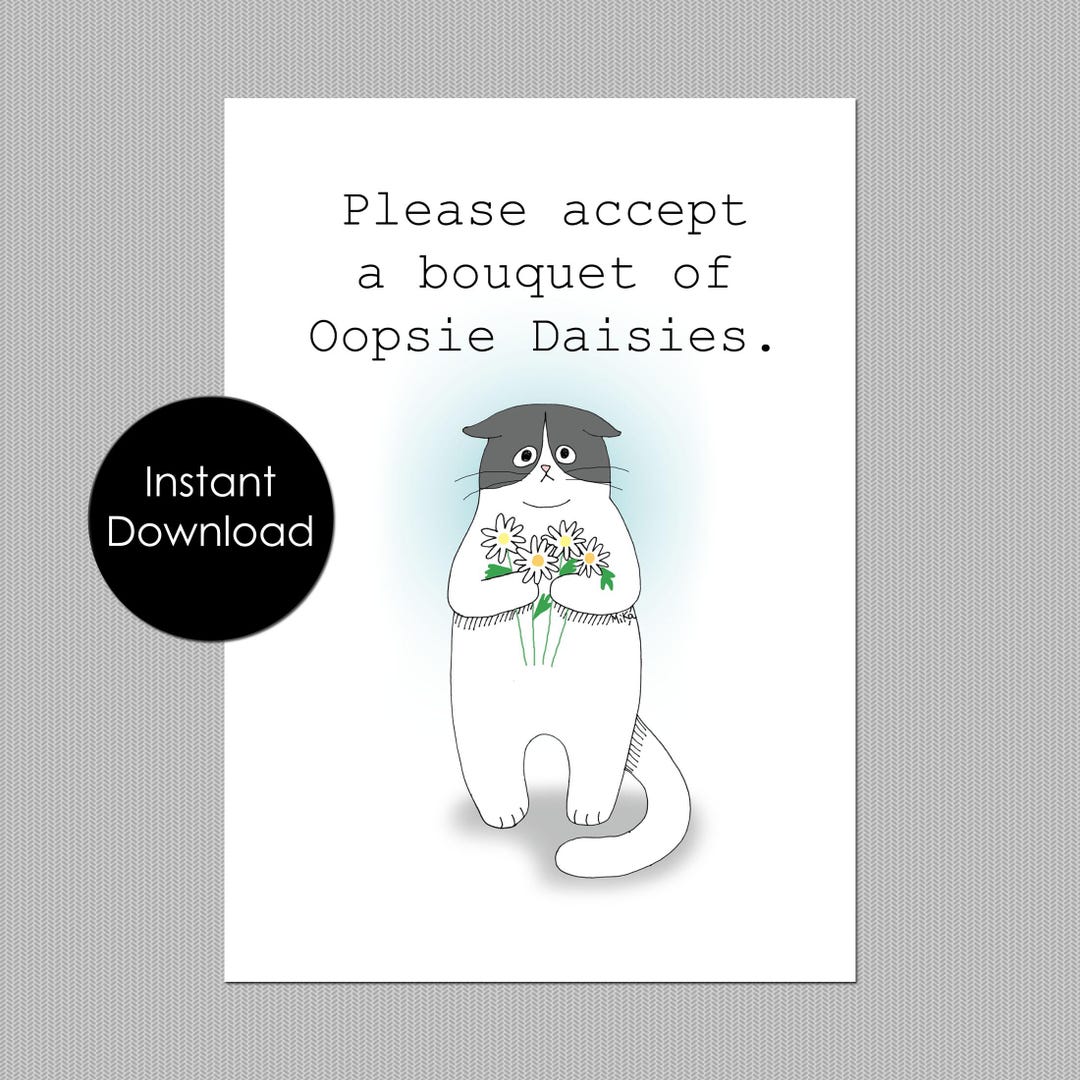 Cat Sorry Card, Printable Card, Cat Mess in Garden Apologies for ...