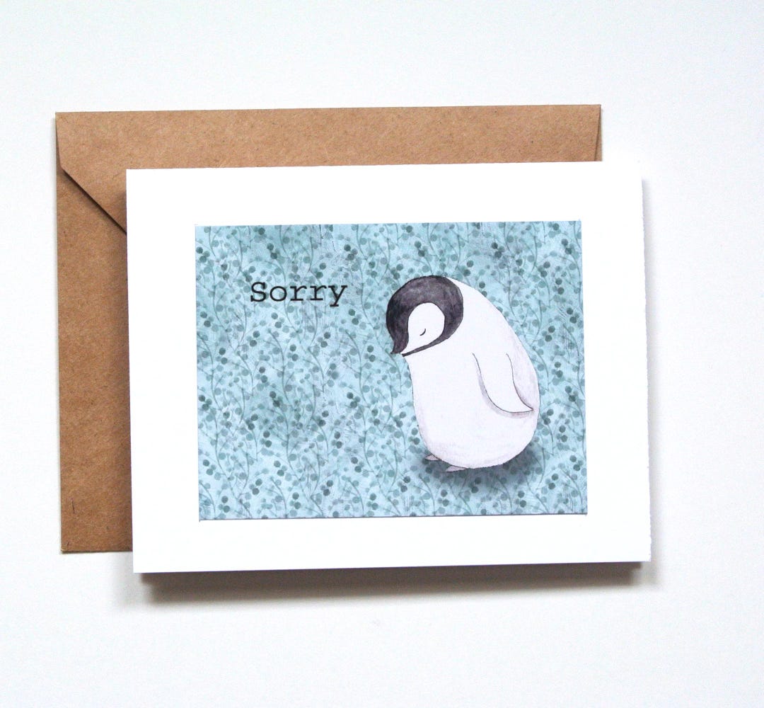 Sad Penguin Apology Card, Handmade Sorry Note - Etsy