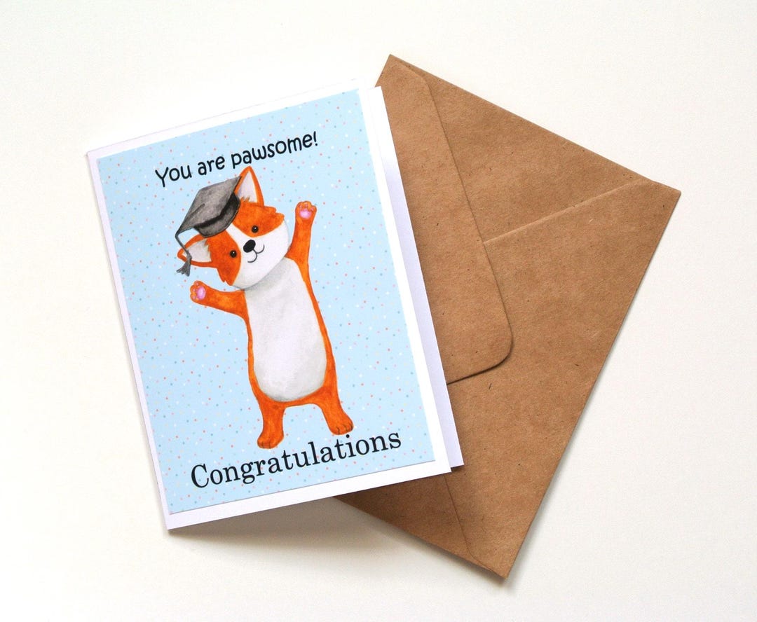 Corgi Congratulation Graduation Card, Watercolor Dog Art, Animal Pun ...