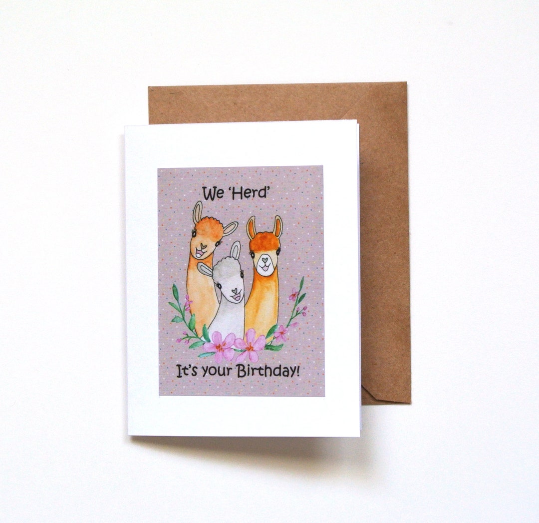 Llama Birthday Card, Cute Alpaca Llama Gift, Animal Pun Greeting Card ...