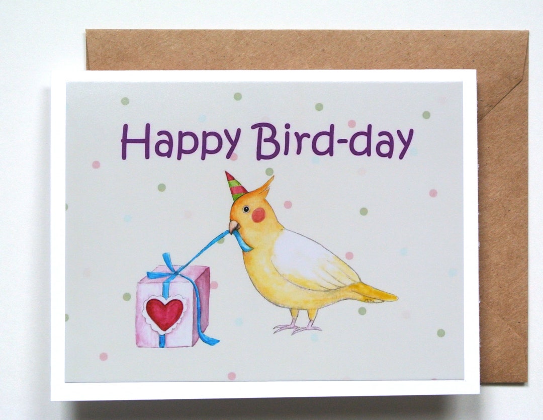 Cockatiel Happy Bird-day Card, Cockatiel Gift, Lutino Cockatiel Yellow ...