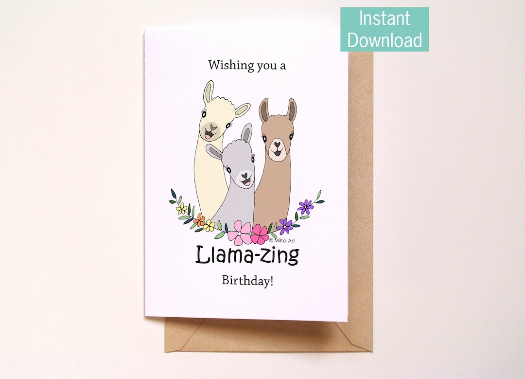 Printable Birthday Card Llama Birthday Card Alpaca Birthday - Etsy
