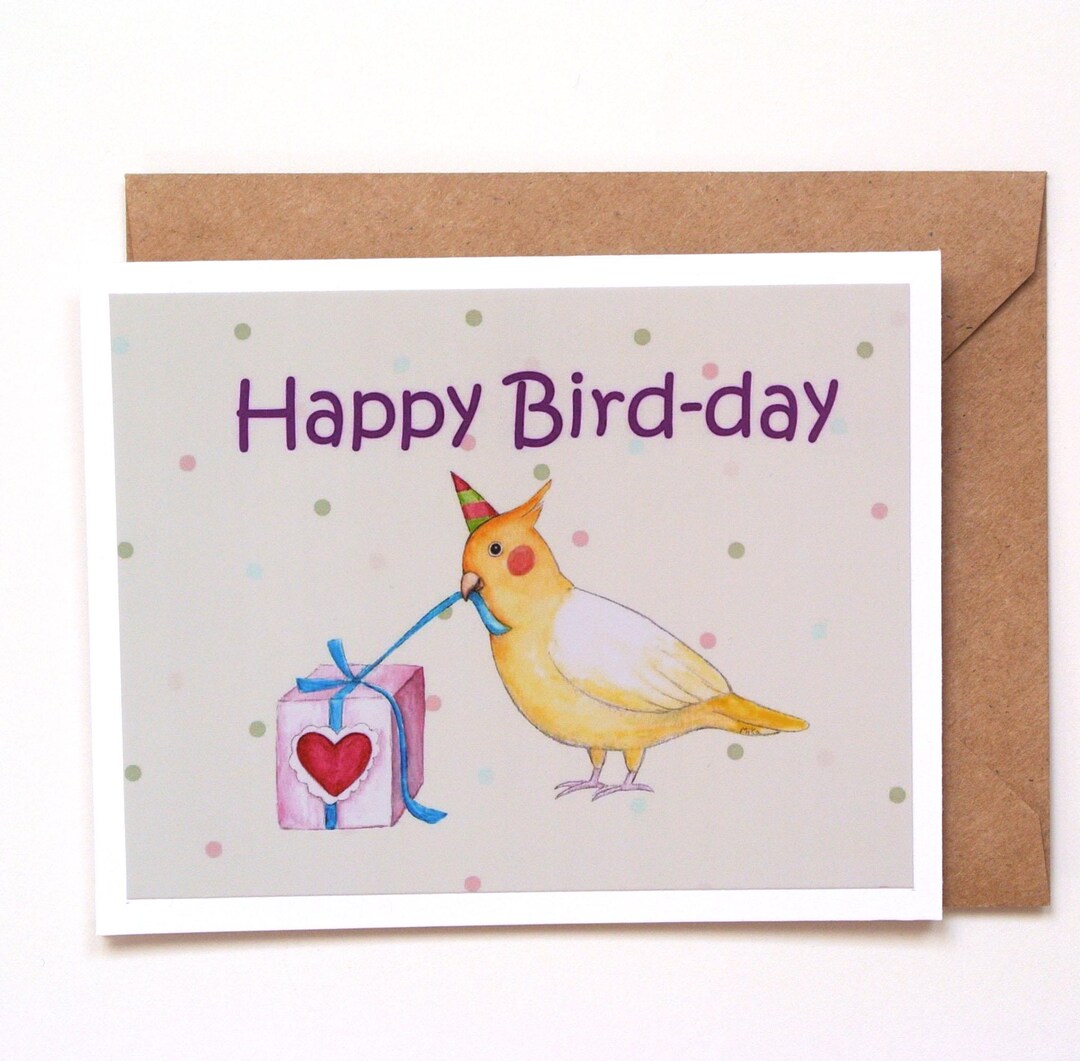 Cockatiel Birthday Card, Pet Bird Lover Gift, Mischievous Parakeet Art ...