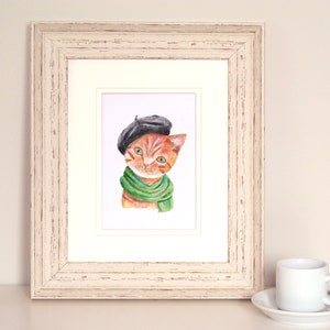Funny Cat Print, French Style Artist Cat Portrait, Cute Orange Tabby ...