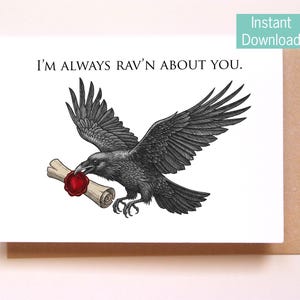 Printable Funny Gothic Valentine's Day Card, Message Carrying Raven ...