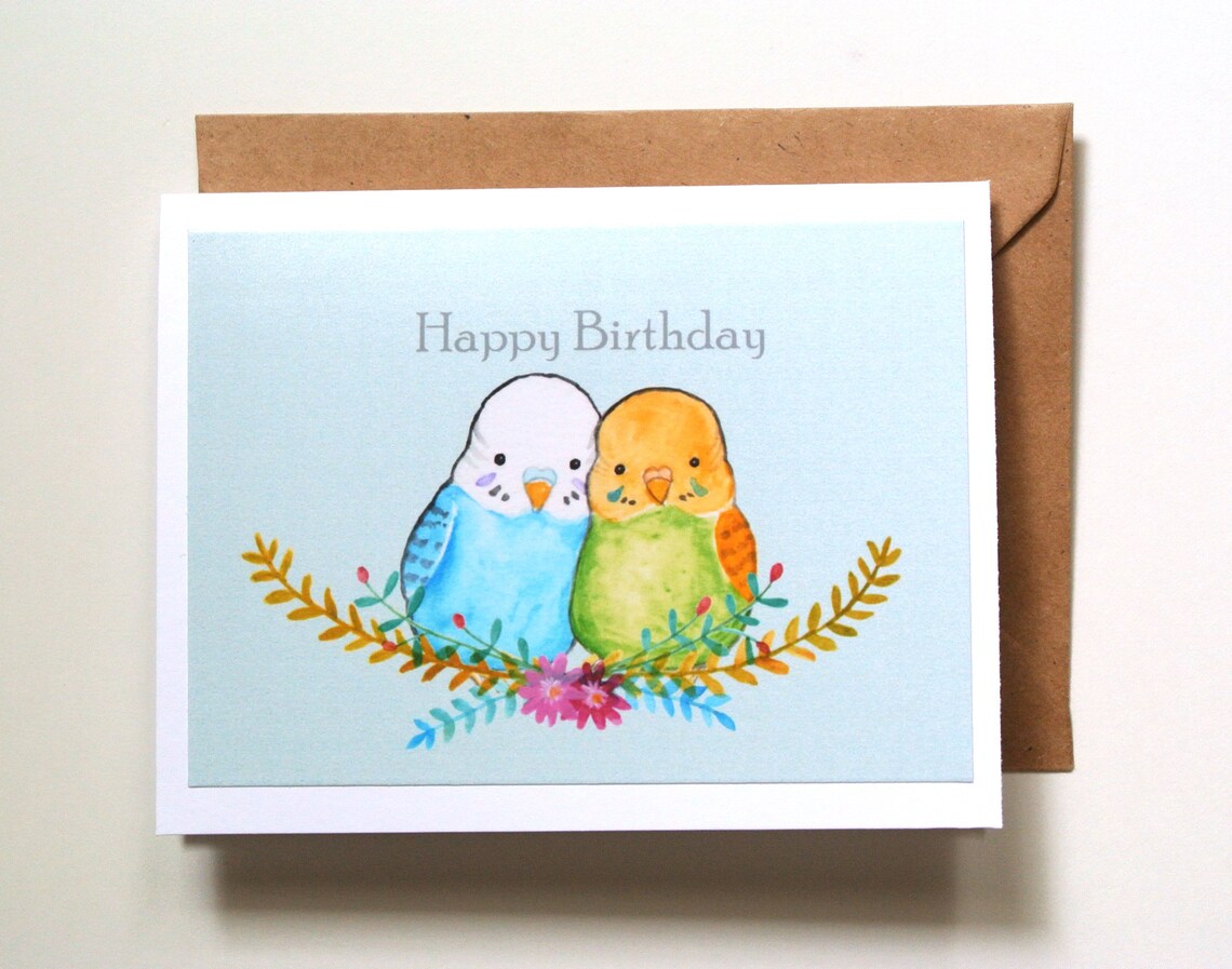 Cute Budgie Birthday Card Parakeets Greeting Card Happy - Etsy UK