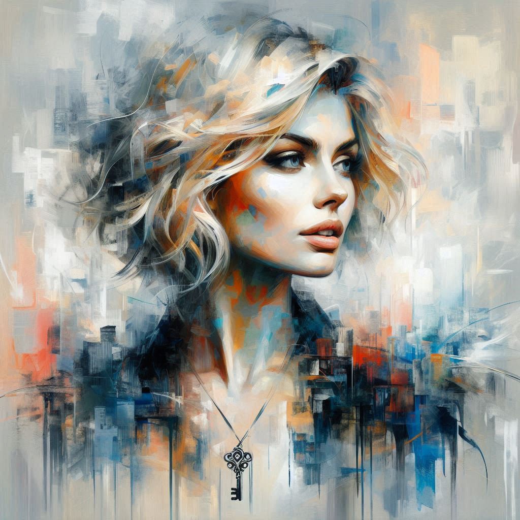 Modern Woman Face Art Print Abstract Key Smile Painting Colorful ...