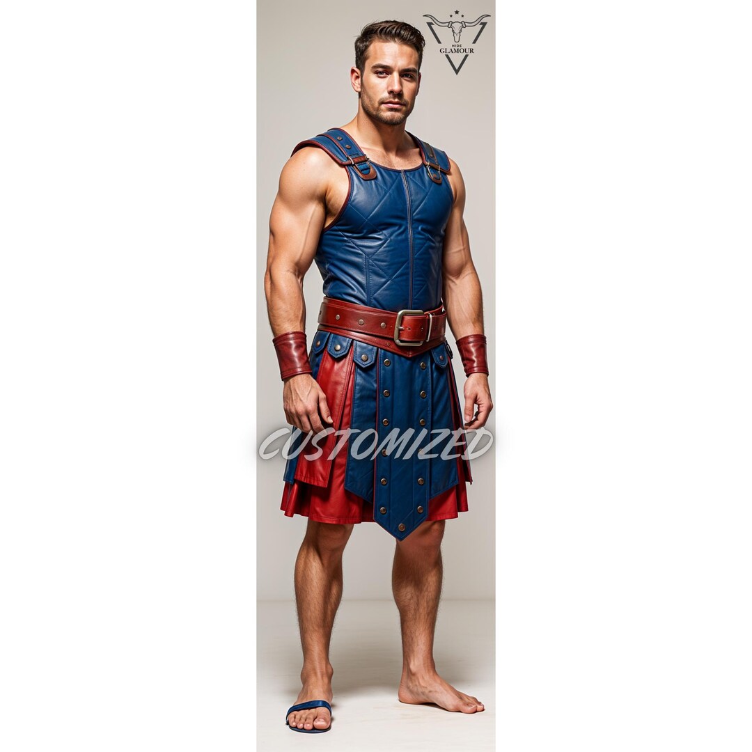 Handmade Blue & Red Leather Armor Kilt: Custom Fit Costume - Etsy