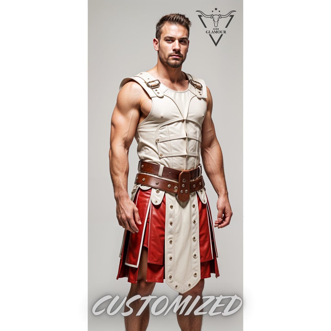 Men Handmade Customized Genuine Leather Armor and Kilt Medieval ...