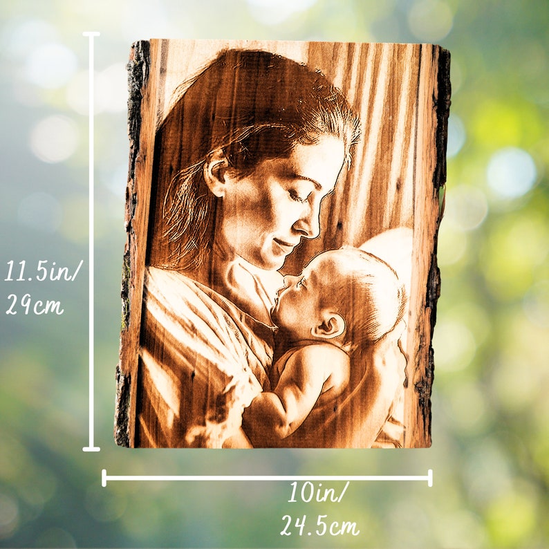 Personalized Mother With Child Photo Engraved on Wood Art Rustic and ...