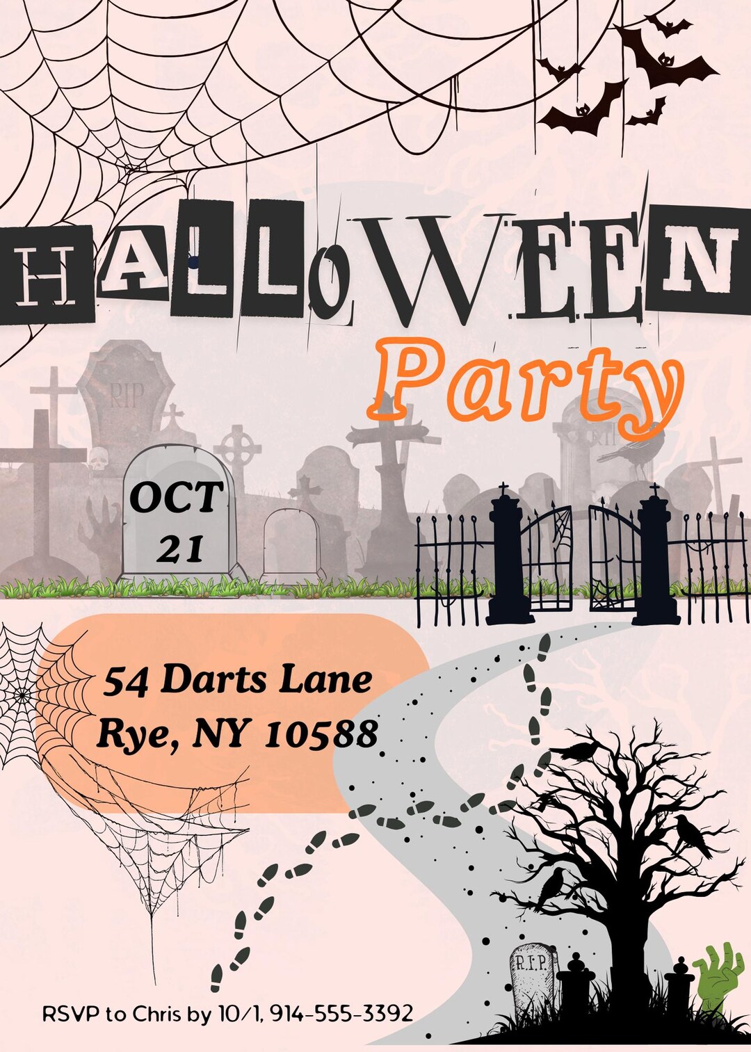 Halloween Graveyard Invitation | Black and Orange | Spooky Invite for ...