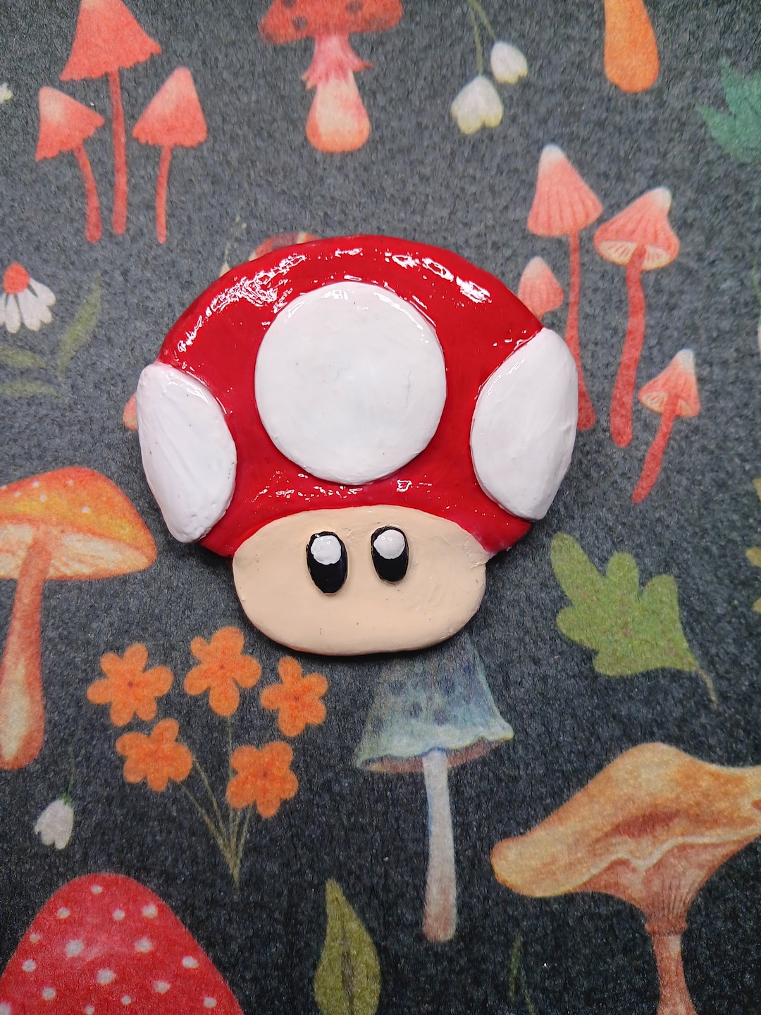 Red Mario Mushroom Pin, Mario Bros. Cute Power up Mushroom Red, White ...