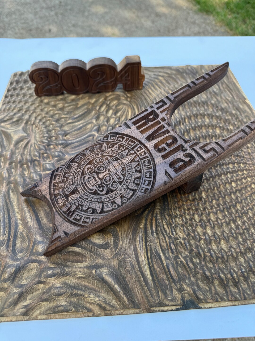 Custom Engraved Boot Jack | Walnut Wood, Aztec Sun God Design - Etsy