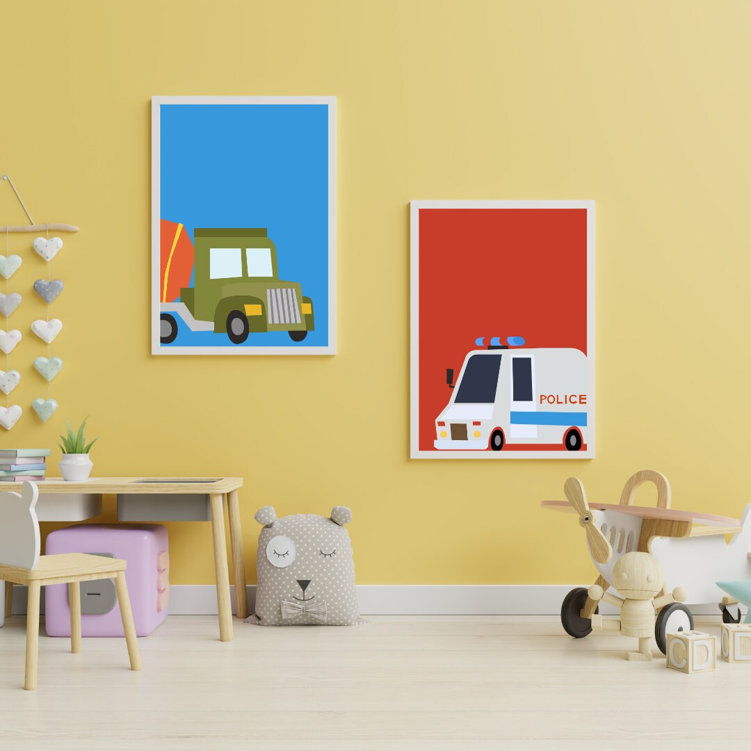 Bright Vehicle Prints Set of 8 - Trucks, Cars, Airplane & More, Kids ...