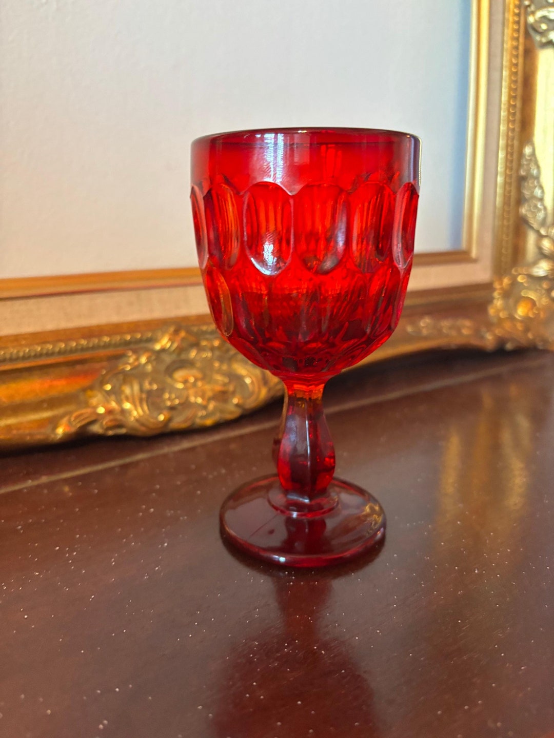 Fenton Thumbprint Ruby 5oz Goblet - Small Wine Glass, Claret, Collector ...