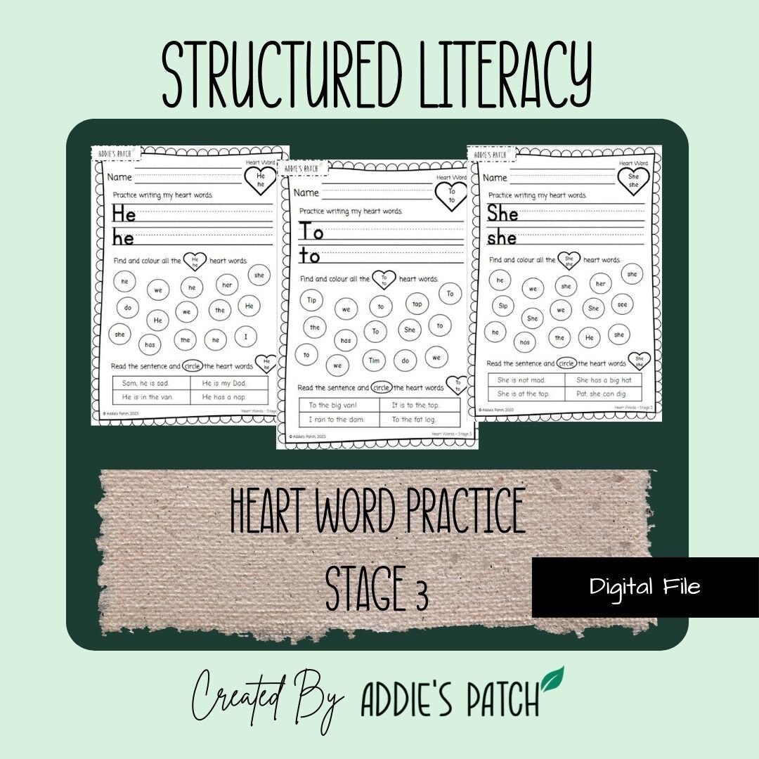 Heart Words Stage 3 Worksheet Practice Structured Literacy - Etsy