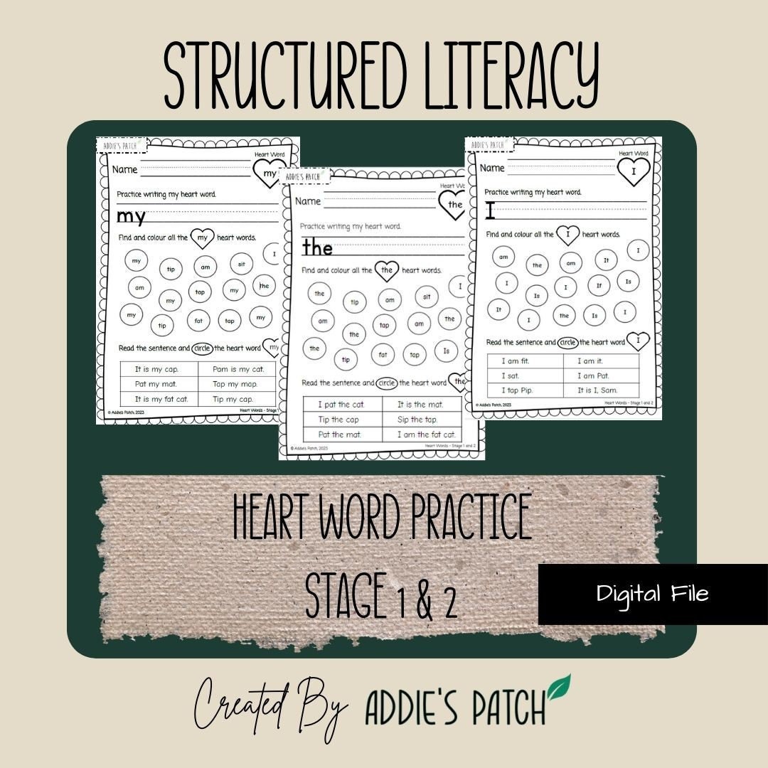 Heart Words Stage 1 Worksheet Practice Structured Literacy - Etsy