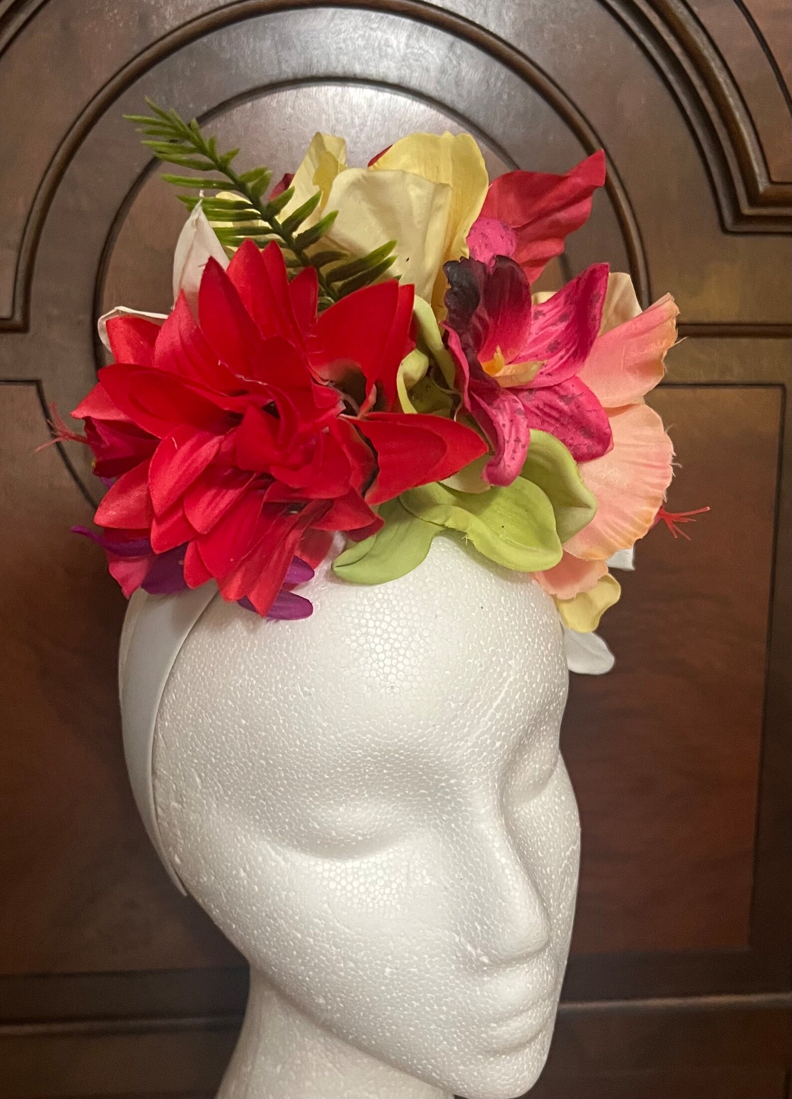 Tiki Floral Fascinator Headband Luau Tropical Burlesque Bachelorette ...