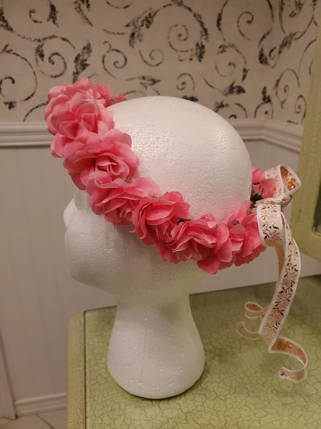 Pink Floral Head Wreath Renaissance Fair Valentine's Day Wedding Bridal ...