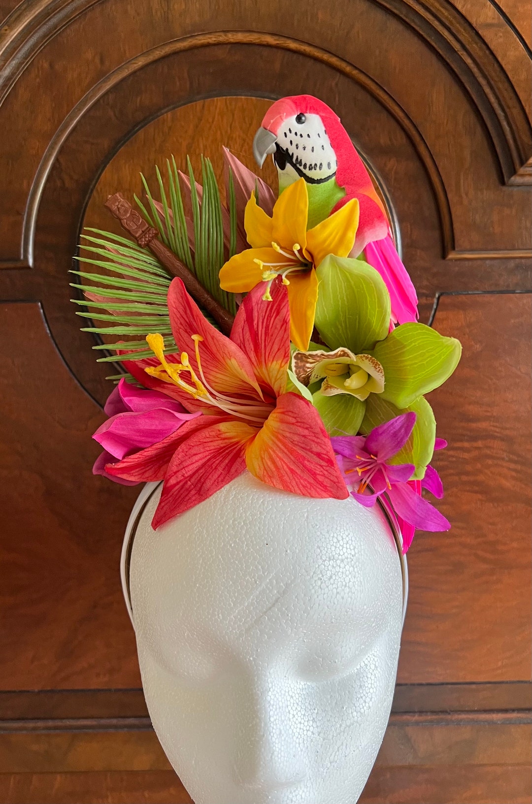 Tiki Floral Fascinator Headband Luau Tropical Burlesque Bachelorette ...
