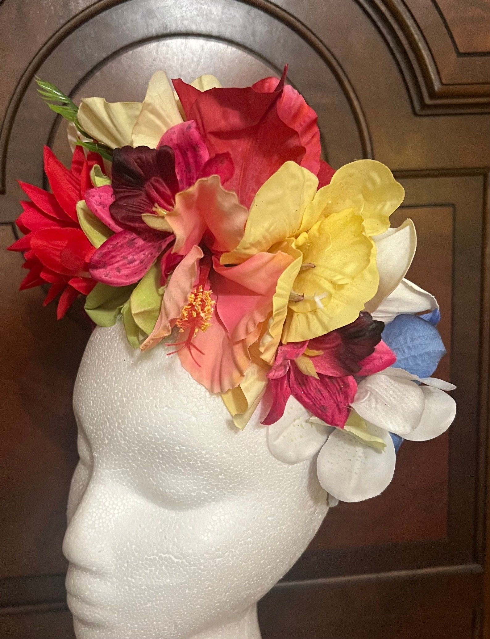 Tiki Floral Fascinator Headband Luau Tropical Burlesque Bachelorette ...