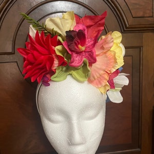 Tiki Floral Fascinator Headband Luau Tropical Burlesque Bachelorette ...