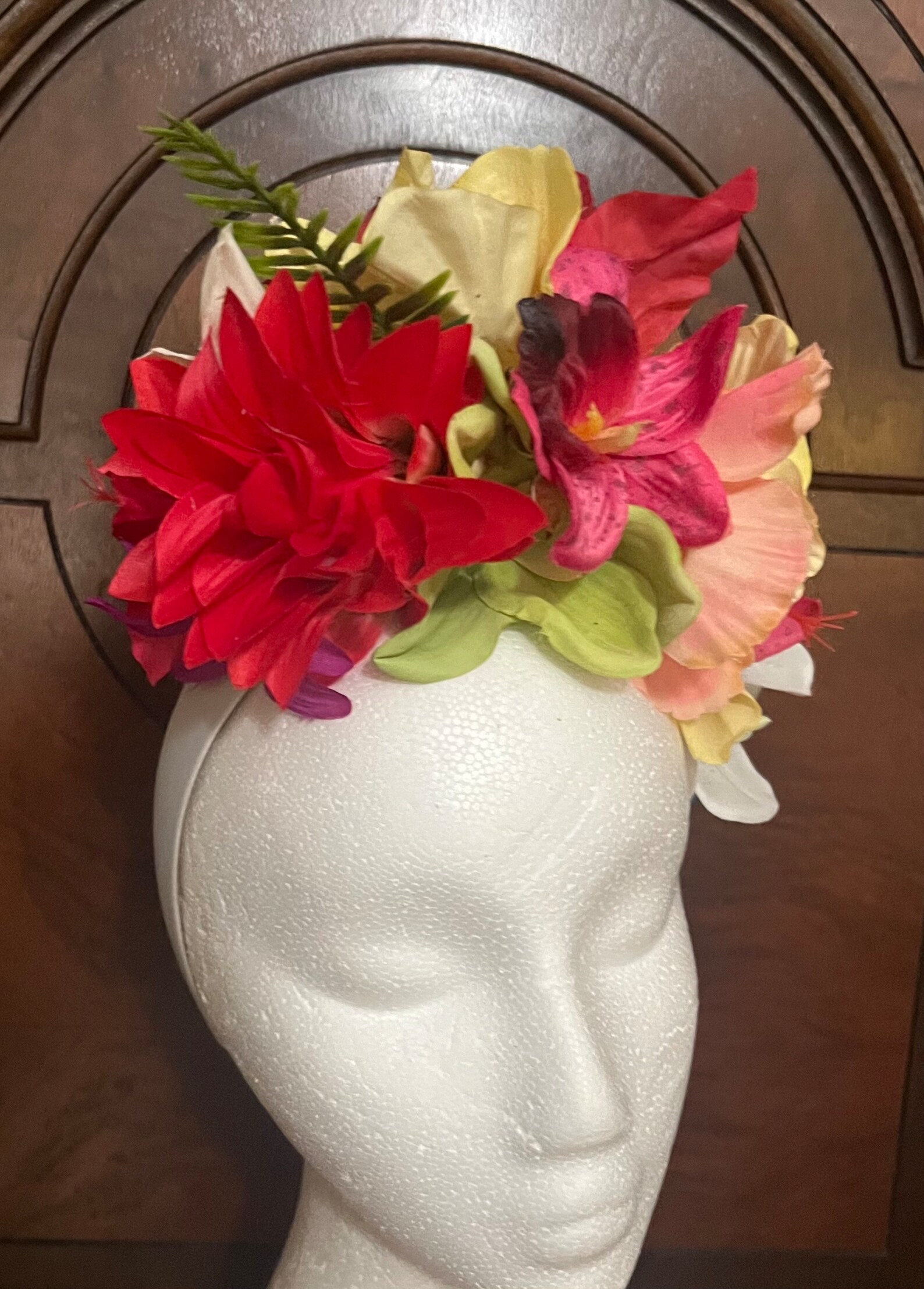 Tiki Floral Fascinator Headband Luau Tropical Burlesque Bachelorette ...