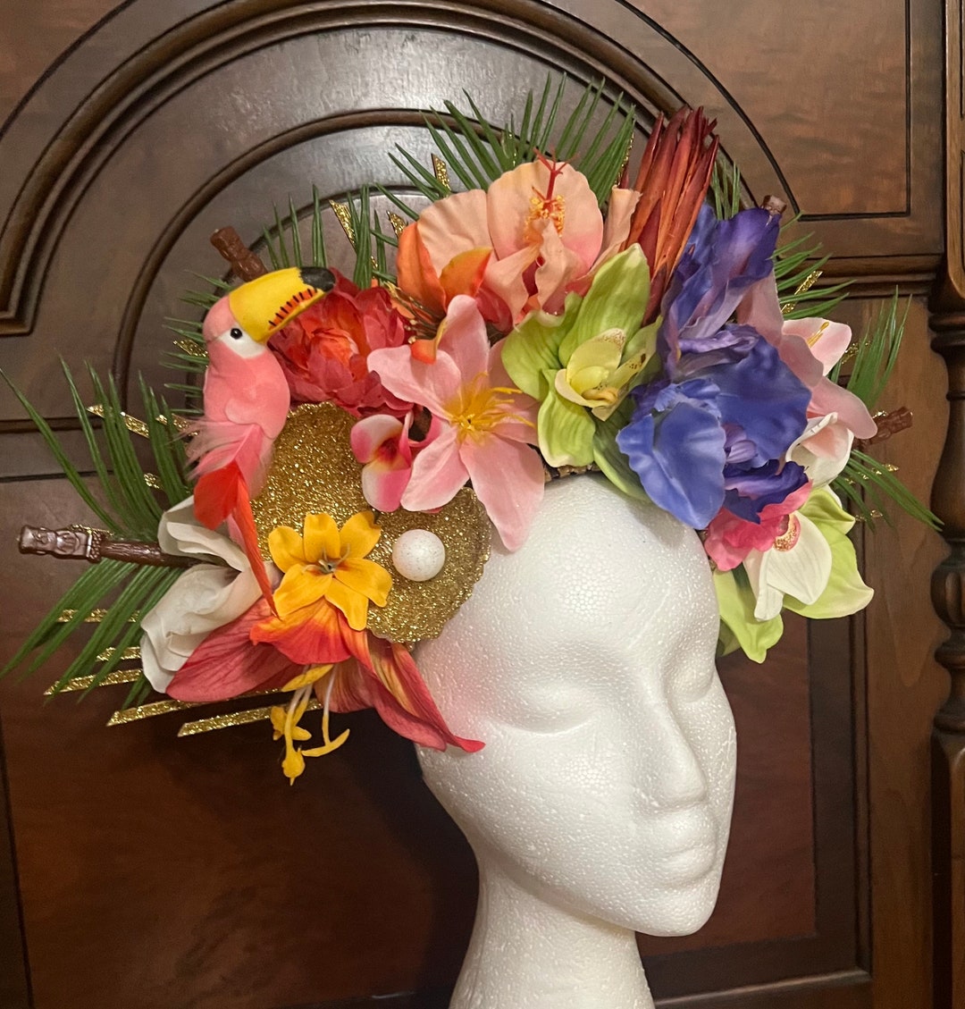 Tiki Floral Fascinator Headband Luau Tropical Burlesque Bachelorette ...