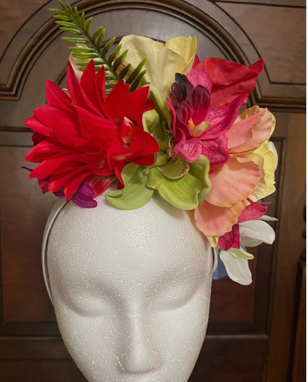 Tiki Floral Fascinator Headband Luau Tropical Burlesque Bachelorette ...