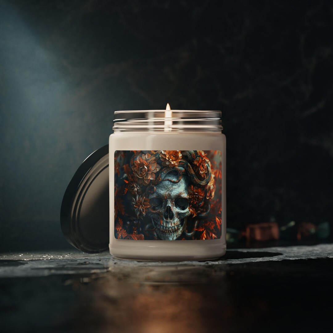 Candle - Skull and Snake Candle, Skull and Roses Candle, Vintage Candle ...
