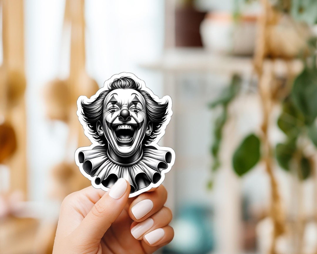 Laughing Clown Sticker, B&W Sticker, Circus Clown Sticker, Halloween ...