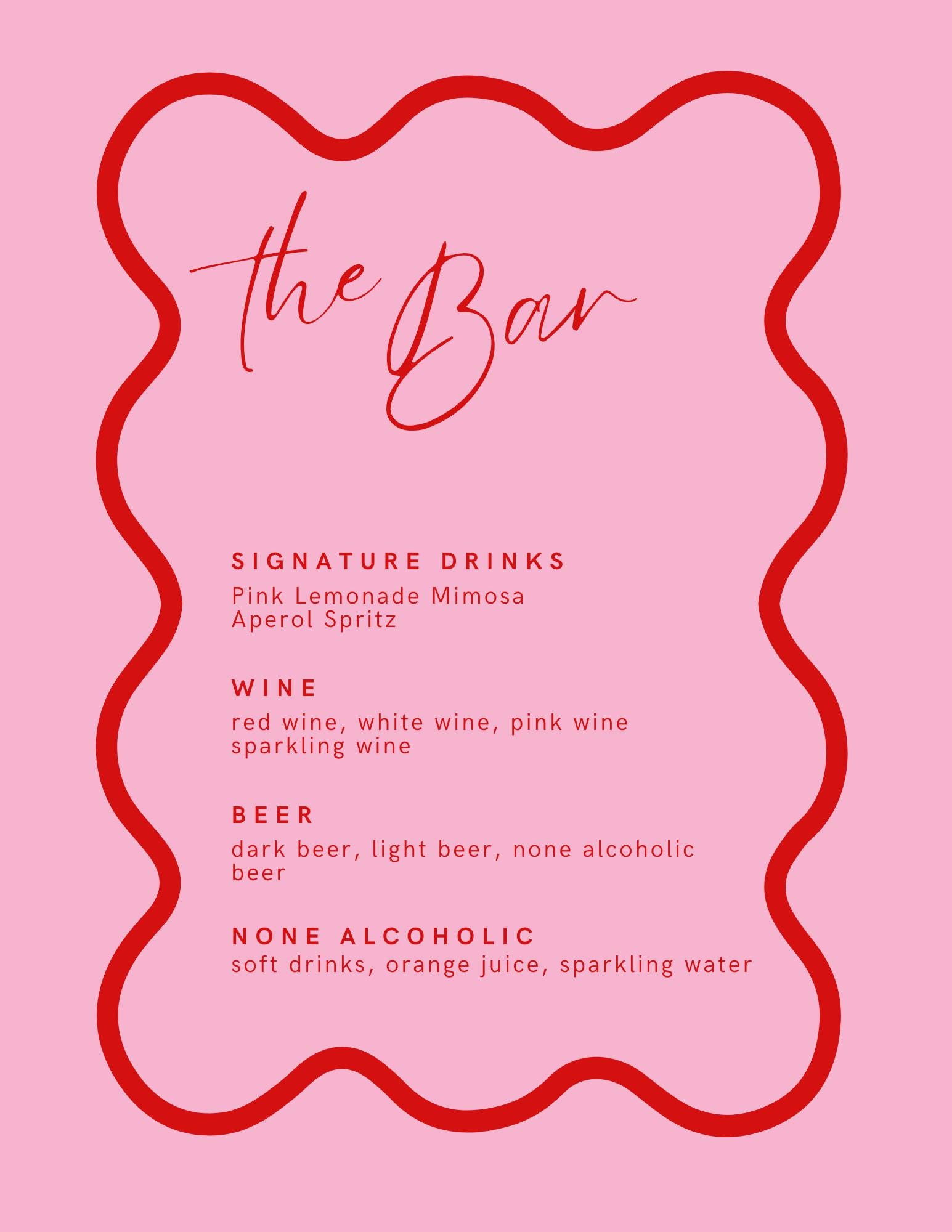 Retro Pink and Red Wavy Bar Drink Menu, Festive Work Party Menu ...