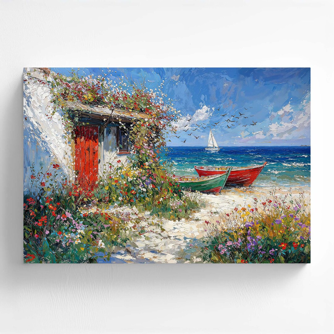 Coastal Bloom – Oil Painting of a Colorful Seaside Garden, Vibrant ...