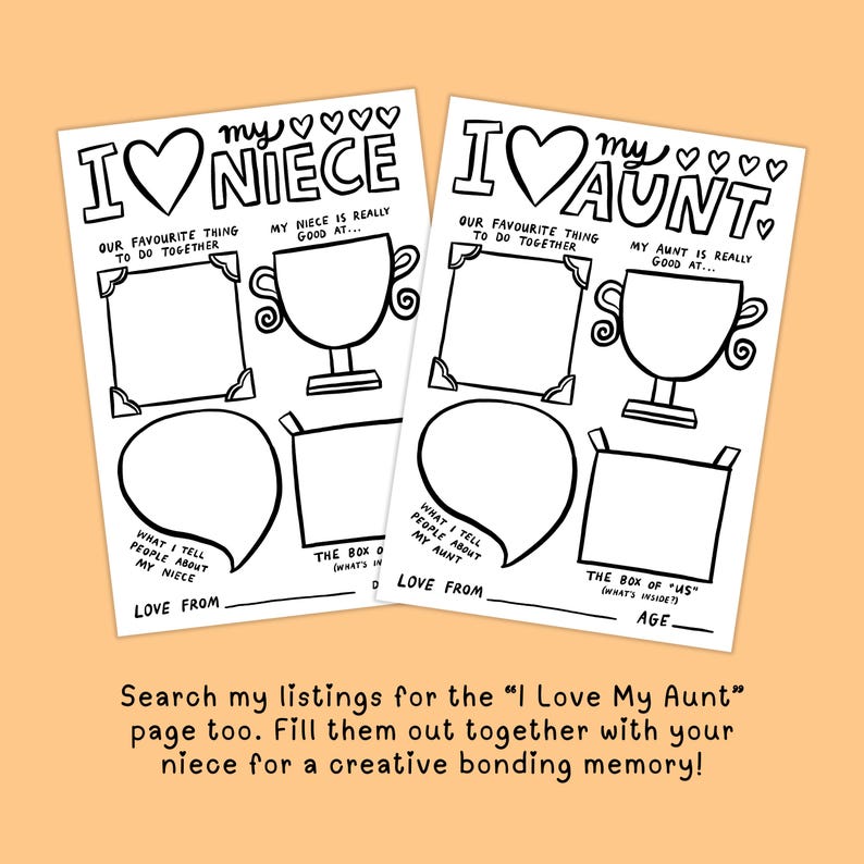 I Love My Niece Fill in the Blank Printable, Niece Gift From Aunt ...