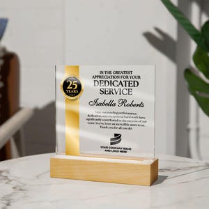Custom Work Anniversary Gifts - Employee Award With Logo Acrylic Plaque ...