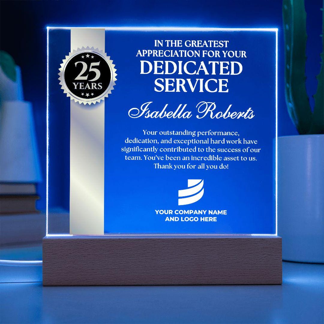 Custom Work Anniversary Gifts - Employee Award With Logo Acrylic Plaque ...