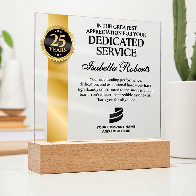 Custom Employee Appreciation Light up Plaque - Achievement Award Gifts ...