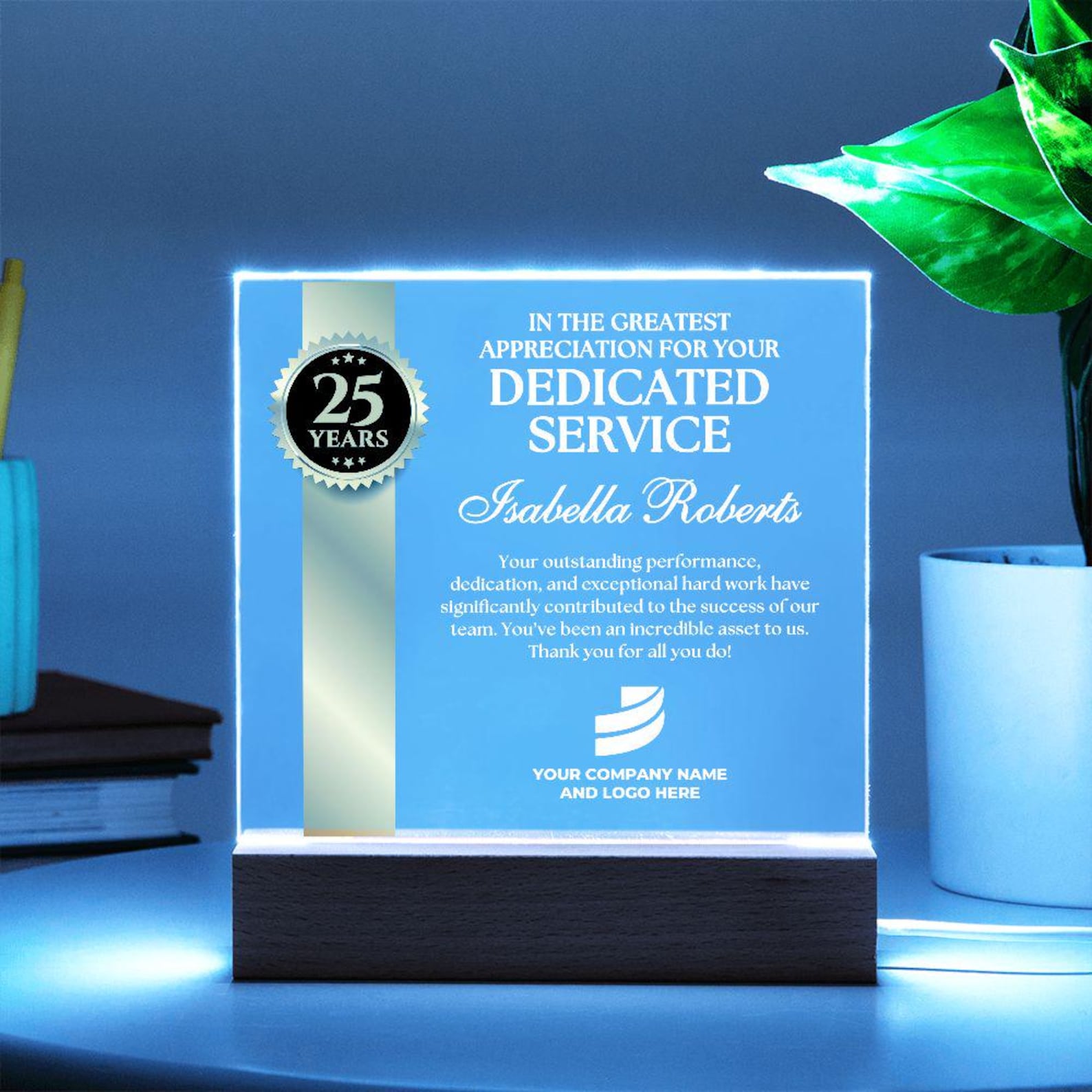 Custom Work Anniversary Gifts - Employee Award With Logo Acrylic Plaque ...