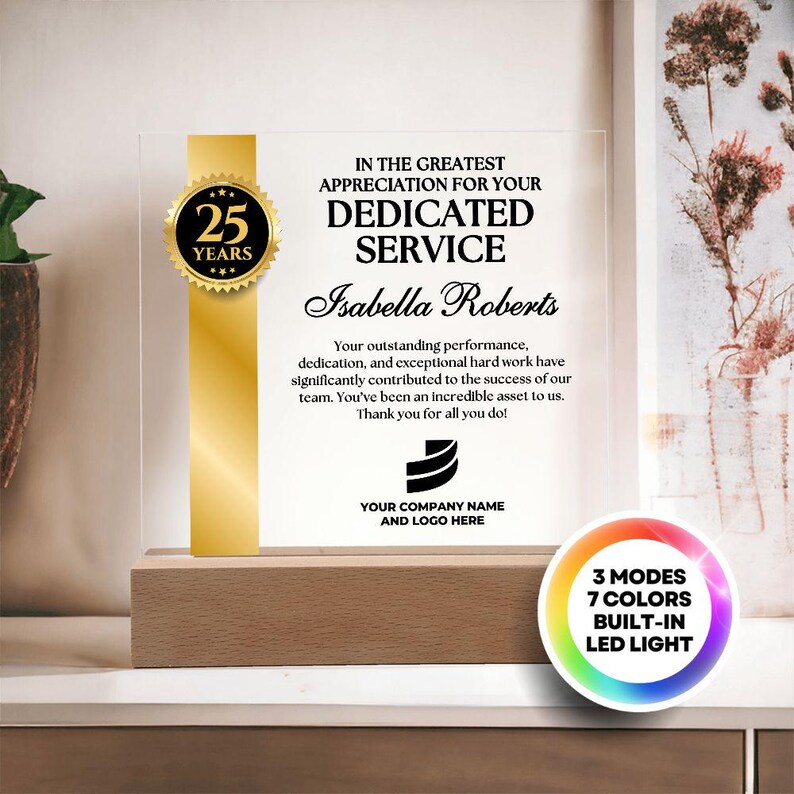 Custom Employee Appreciation Light up Plaque - Achievement Award Gifts ...