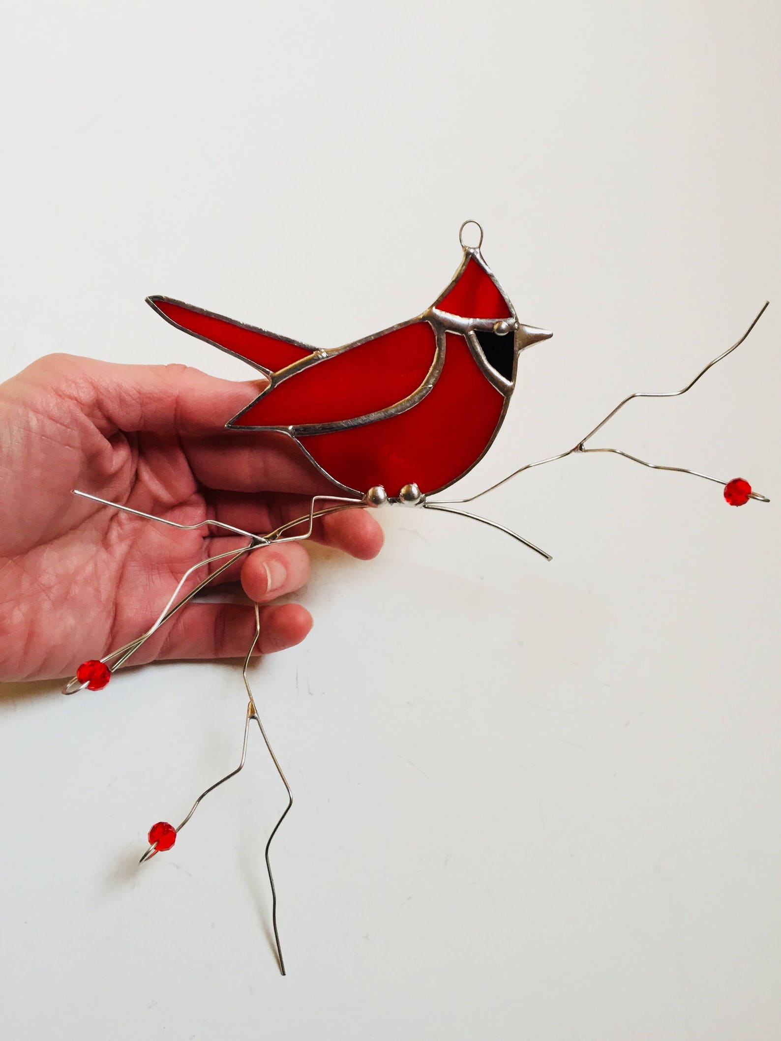 Bright and colourful red stained glass cardinal suncatcher on | Etsy