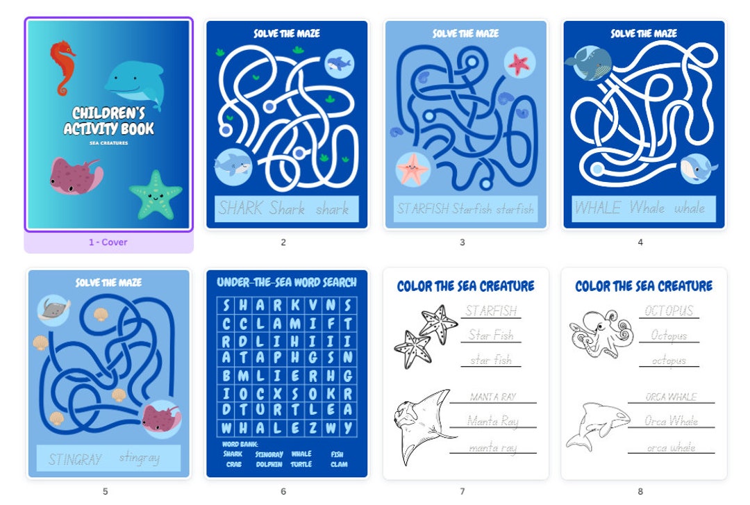 Dive Into Fun: Sea Creature Activity Book digital Download - Etsy