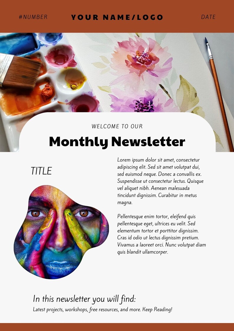Editable Monthly Newsletter for Artists, Canva Template for Creative ...