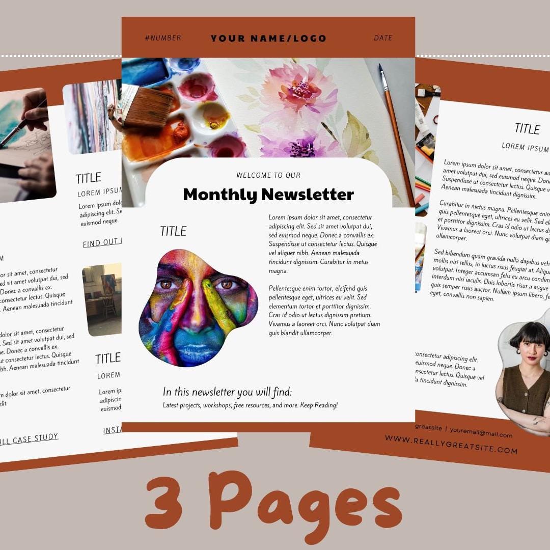 Editable Monthly Newsletter for Artists, Canva Template for Creative ...