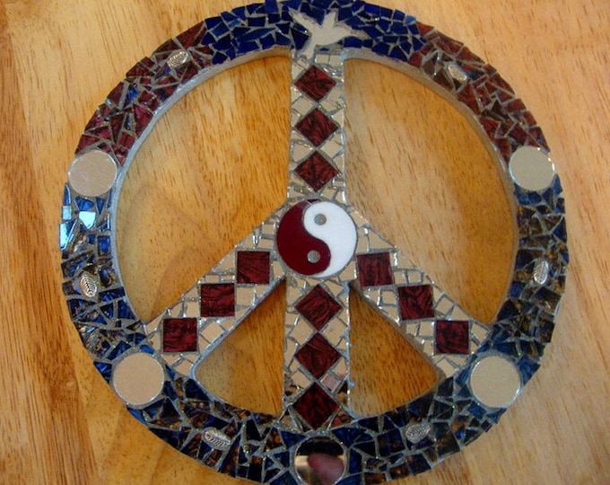 Mosaic Peace Sign With Yin Yang Mirrors and Van Gogh Stained Glass - Etsy