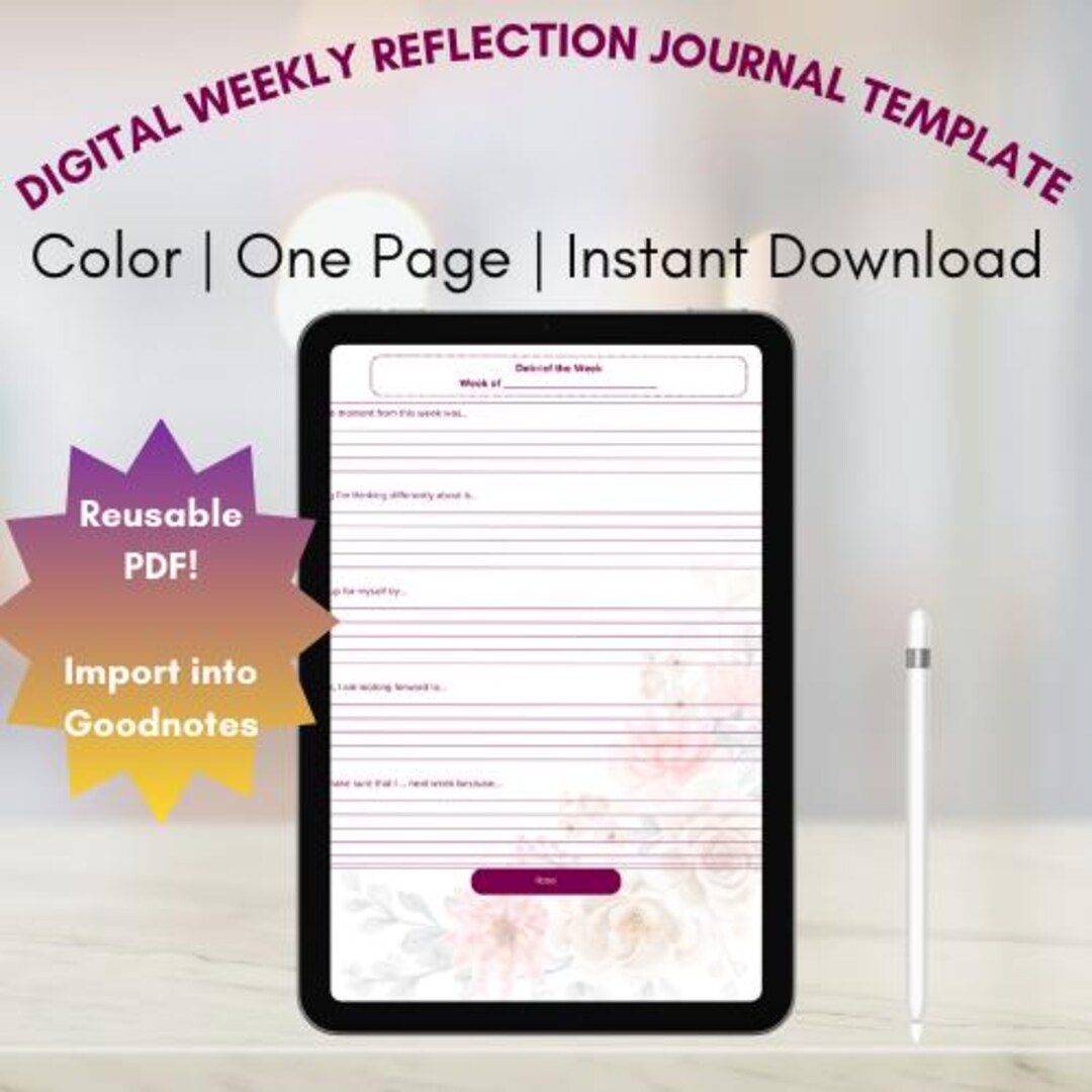 Digital Journal Prompt Template | Weekly Journal Prompts for Reflection ...
