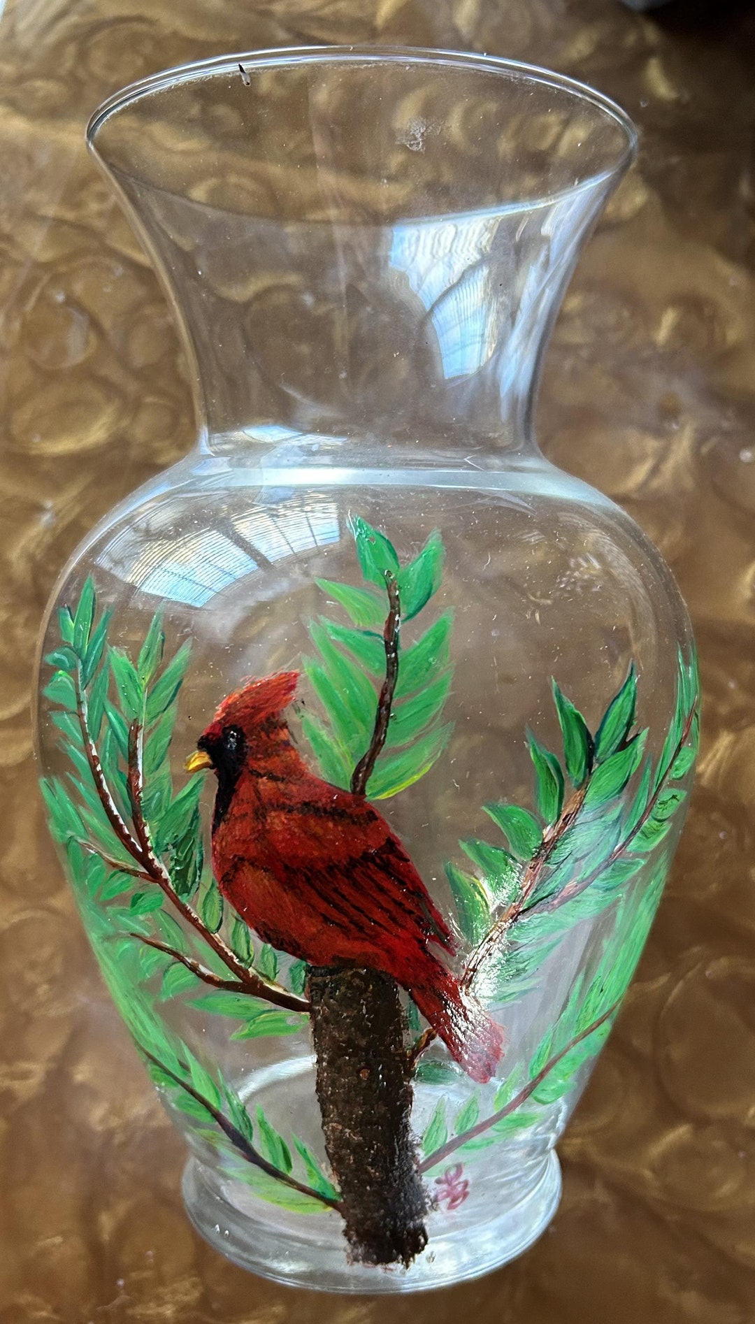 Cardinal Vase, Painted Cardinal Glass Vase, Floral Vase - Etsy
